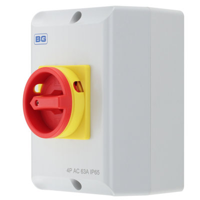 BG Rotary Isolator Switch 4 Pole Padlockable Handle IP65 Rated 63A