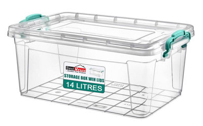 BH - 14L Plastic Storage Box with Lids - Pack of 1 Stackable Clear ...