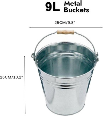 BH - 9 Litre Galvanised Strong Steel Metal Bucket with Handle ...