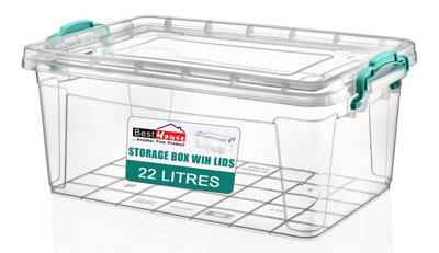 BH - Plastic Storage Box with Clips and Lids - 22 Litres Stackable ...