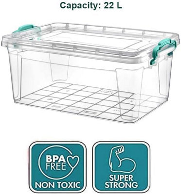 BH - Plastic Storage Box with Clips and Lids - 22 Litres Stackable ...