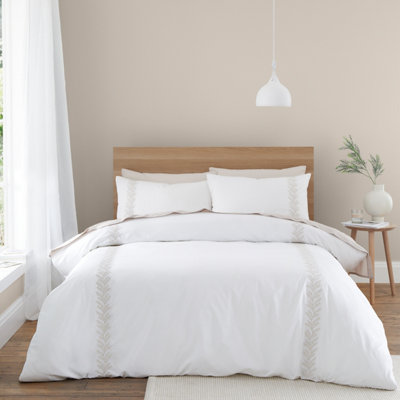 Bianca Embroidery Leaf 180 Thread Count Cotton Duvet Cover Set with ...
