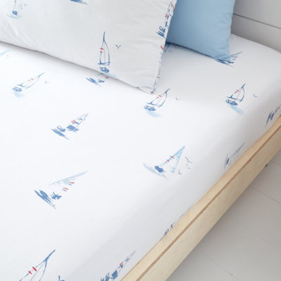 Bianca Fine Linens Bedroom Sailing Boats Fitted Sheet 25cm Depth Blue ...