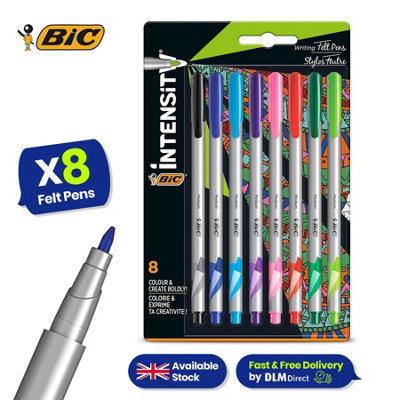 BIC Intensity Felt Tip Pens Medium Point Assorted Colours Pack of 8 for ...