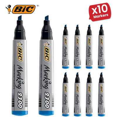 BIC Marking 2300 ECOlutions Permanent Chisel Tip Markers Blue Pen - 10 ...