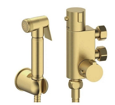 Bidet Douche & Thermostatic Bar Valve with Spray Kit Brushed Brass