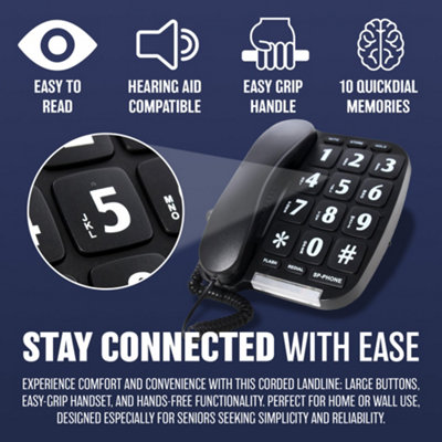 Big Button Landline Home Corded Telephone Large Jumbo Phone For Elderly ...