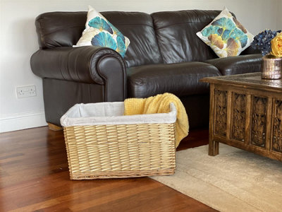 Big Huge Deep Living Room Fireplace Log Basket Full Wicker Storage Box ...