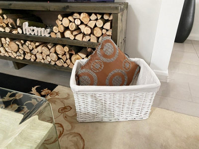 Big Huge Deep Living Room Fireplace Log Basket Full Wicker Storage Box ...