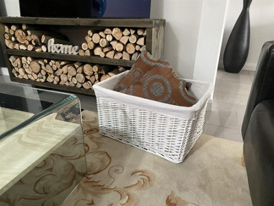 Big Huge Deep Living Room Fireplace Log Basket Full Wicker Storage Box ...