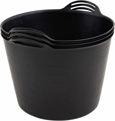 BiGDUG Plastic Flexi Tubs - 42 Litre - Pack of 3 - Black - Heavy Duty ...