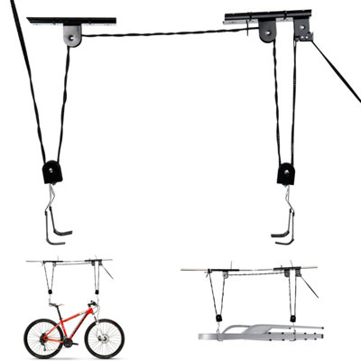Bike Bicycle Ceiling Hanger Lift Pulley Hoist Storage Stand Garage Rack ...