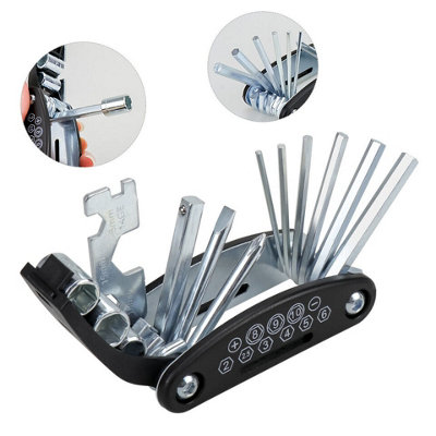 Bike Puncture Repair Kit & 16-in-1 Multi-Tool Set with Pump & Storage Bag