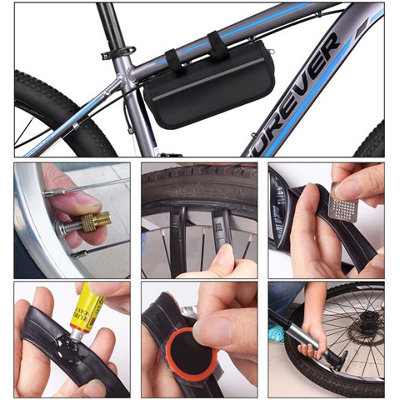 Bike Puncture Repair Kit & 16-in-1 Multi-Tool Set with Pump & Storage Bag