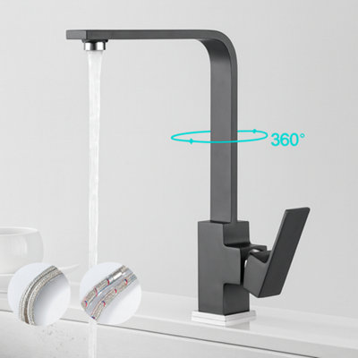 Billtix Black Kitchen Mixer Tap, Kitchen Sink Mixer Taps Swivel Spout ...