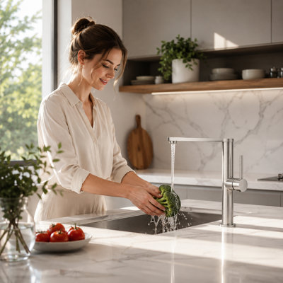 BILLTIX Brushed Nickel Kitchen Sink Mixer Tap 1 Hole, 360 Swivel ...