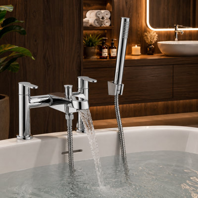 BILLTIX Chrome Bath Shower Mixer Tap with Handheld Shower Set, Deck ...