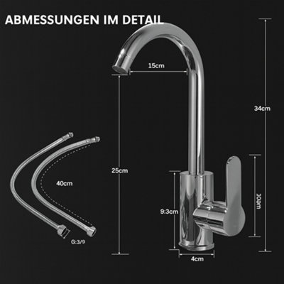 Billtix Chrome Kitchen Mixer Tap, Kitchen Sink Mixer Taps Swivel Spout ...