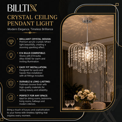 BILLTIX Crystal Ceiling Light Shade Easy Fit Acrylic Chandelier Pendant ...