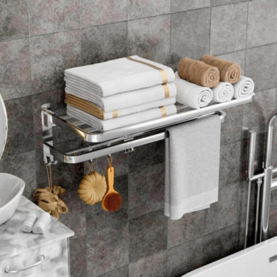 Billtix Double Tier Towel Rail Holder, Wall Mounted Bathroom Rack Shelf ...