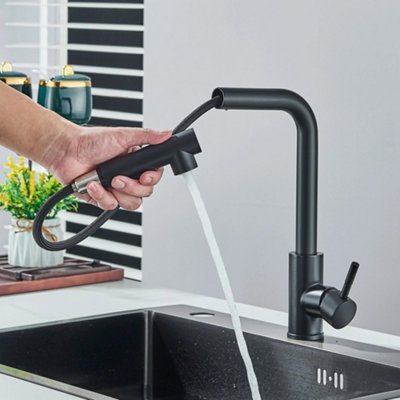 Billtix Matte Black Pull Out Kitchen Mixer Tap Single Lever Swivel ...