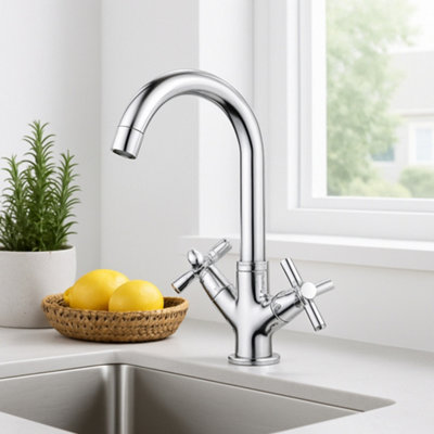 Billtix Modern Chrome Dual Lever Kitchen Sink Mixer Tap with Swivel ...