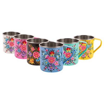 Billy Can 6pc Multicolour Pansy 450ml Stainless Steel Camping Mug Set ...