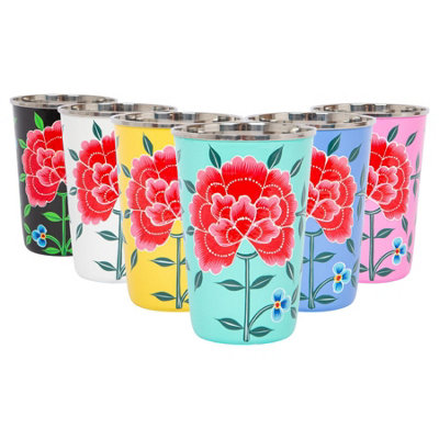 BillyCan 6pc Hand-Painted Picnic Cups Set - 400ml - Multicolour Peony ...