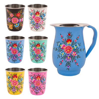 BillyCan - 7-Piece Picnic Jug Set - 300ml - Multicolour Tumblers - Pansy