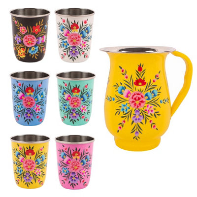 BillyCan - 7-Piece Picnic Jug Set - 300ml - Multicolour Tumblers - Pansy