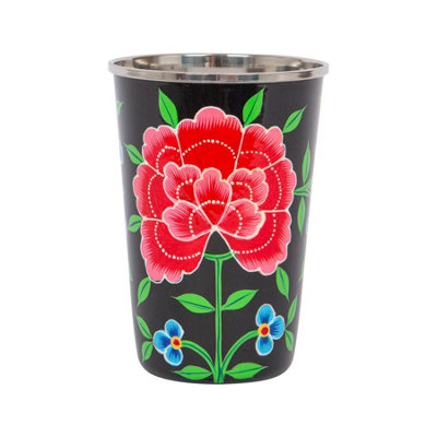 BillyCan Hand-Painted Picnic Cup - 400ml - Carbon Peony | DIY at B&Q