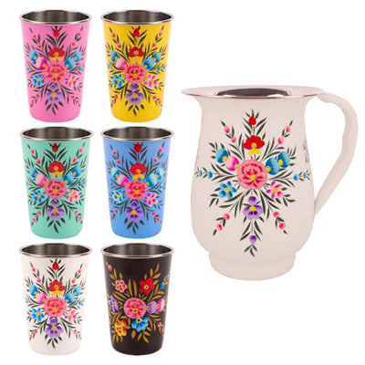 BillyCan - Picnic Jug Set - 400ml - Cotton Pansy Jug - 7pc | DIY at B&Q