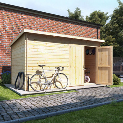 BillyOh Pent Log Cabin Windowless Heavy Duty Bike Store - 12x8 - Double ...