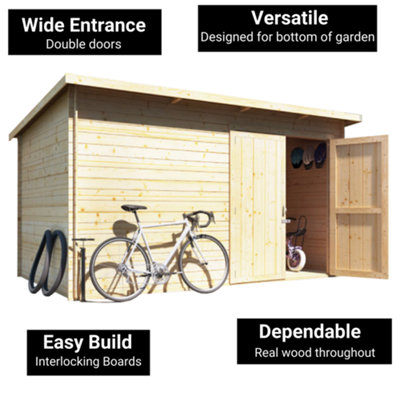 BillyOh Pent Log Cabin Windowless Heavy Duty Bike Store - 12x8 - Double ...