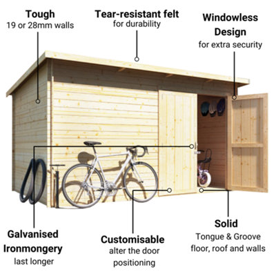 BillyOh Pent Log Cabin Windowless Heavy Duty Bike Store - 12x8 - Double ...