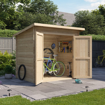 BillyOh Pent Log Cabin Windowless Heavy Duty Bike Store - 8x6 - Double ...