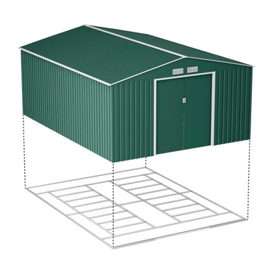 BillyOh Ranger Apex Metal Shed With Foundation Kit - 11x14 Dark Green