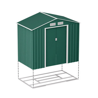 BillyOh Ranger Apex Metal Shed With Foundation Kit - 7x4 Dark Green