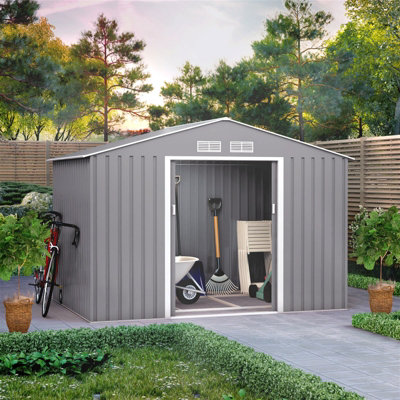 BillyOh Ranger Apex Metal Shed With Foundation Kit - 9x6 Light Grey