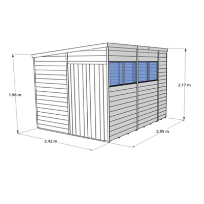 BillyOh Switch Overlap Pent Wooden Shed - 10x8 Windowed