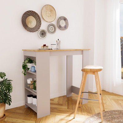 Bimossa Serina Oak Top & Light Grey Bar Table Modern Dining with ...