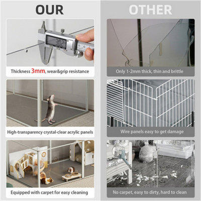 Bingopaw 124x63x40CM Small Pet Animal Acrylic Play Pen Run Guinea Pig ...