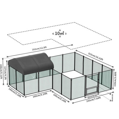 Bingopaw 393x160x156cm Metal Framed Chicken Coop with Roof Walk-in ...