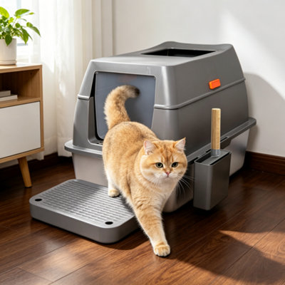 Bingopaw 65L Big Enclosed Stainless Steel Litter Box Metal Litter Tray ...