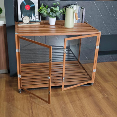 BingoPaw 90x61x75.5cm Transparent Pet Dog Crate Aluminum Frame Rolling ...