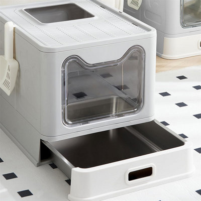 Bingopaw Enclosed Stainless Steel Cat Litter Box Front Entry Pull ...