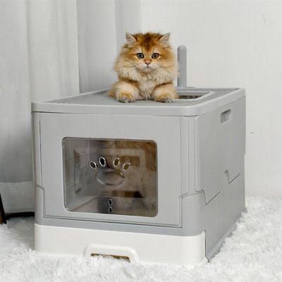 Bingopaw Large Foldable Privacy Enclosed Cat Litter Box with Scoop, Lid ...