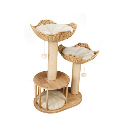 Bingopaw Solid Wood Cat Scratching Post Cat Tree Tower Kitten Condo ...
