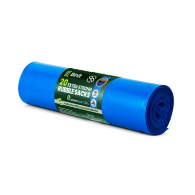 BinIt 20 Extra Strong Heavy Duty Blue Rubble Sacks 50 Litre, Bin Bags ...