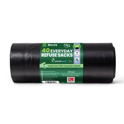 BinIt 40 Drawstring, 70L Everyday Refuse Sacks, Bin Bags, Bin Liners ...